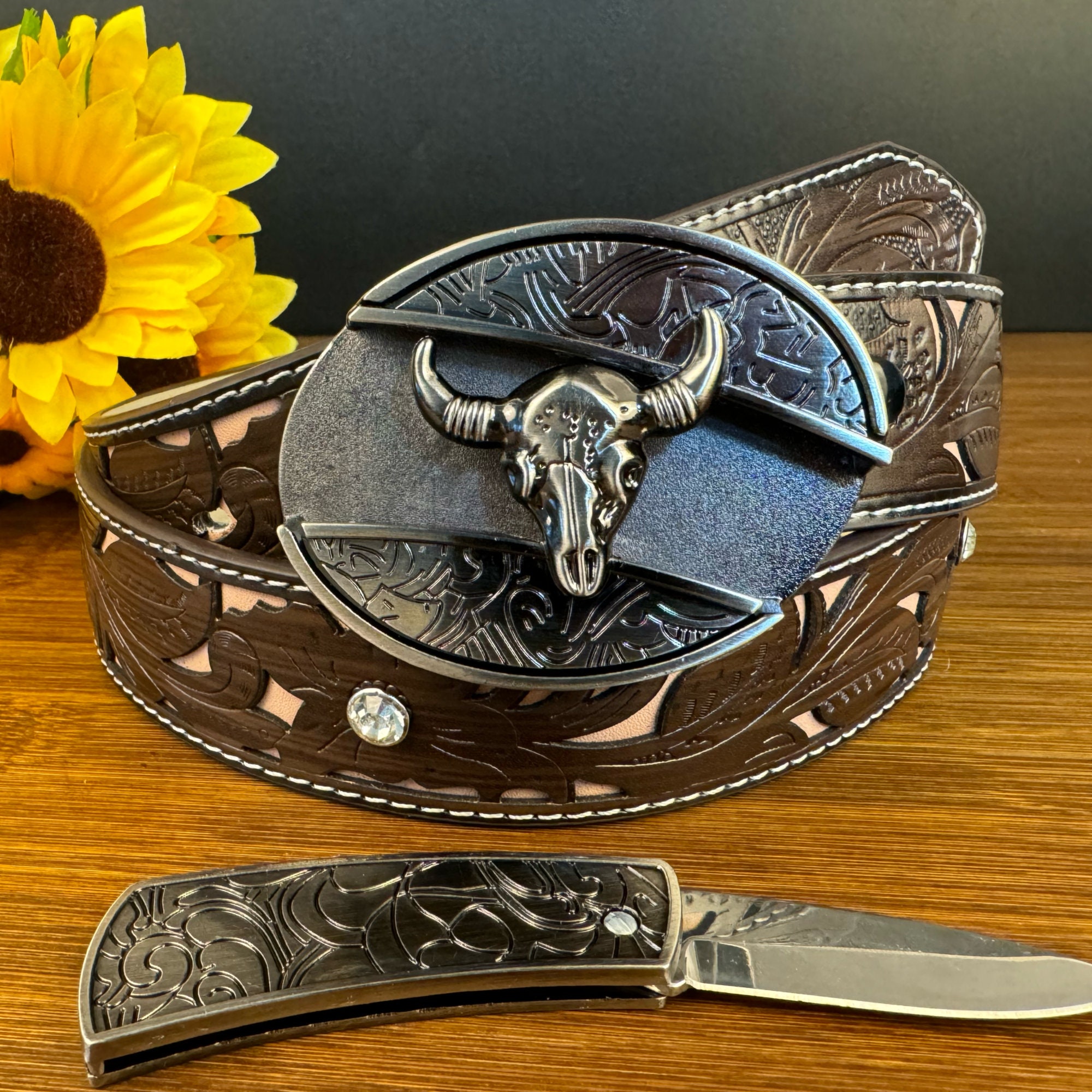 Longhorn Knife Belt Buckle,self Defense Belt,forged Stainless Steel ...