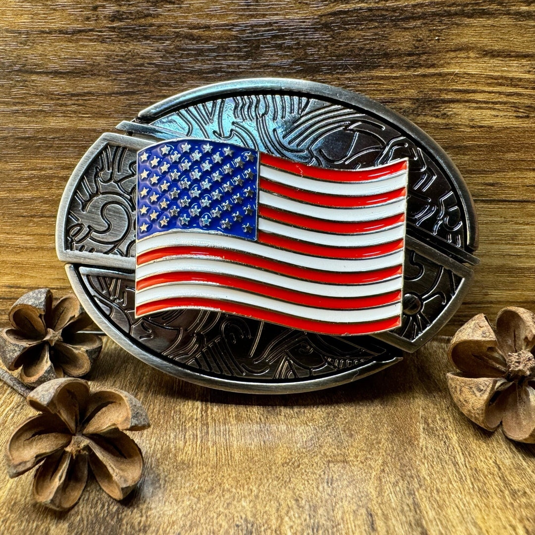 American Flag Knife Belt Buckle, Self Defense Belt, Stainless Steel ...