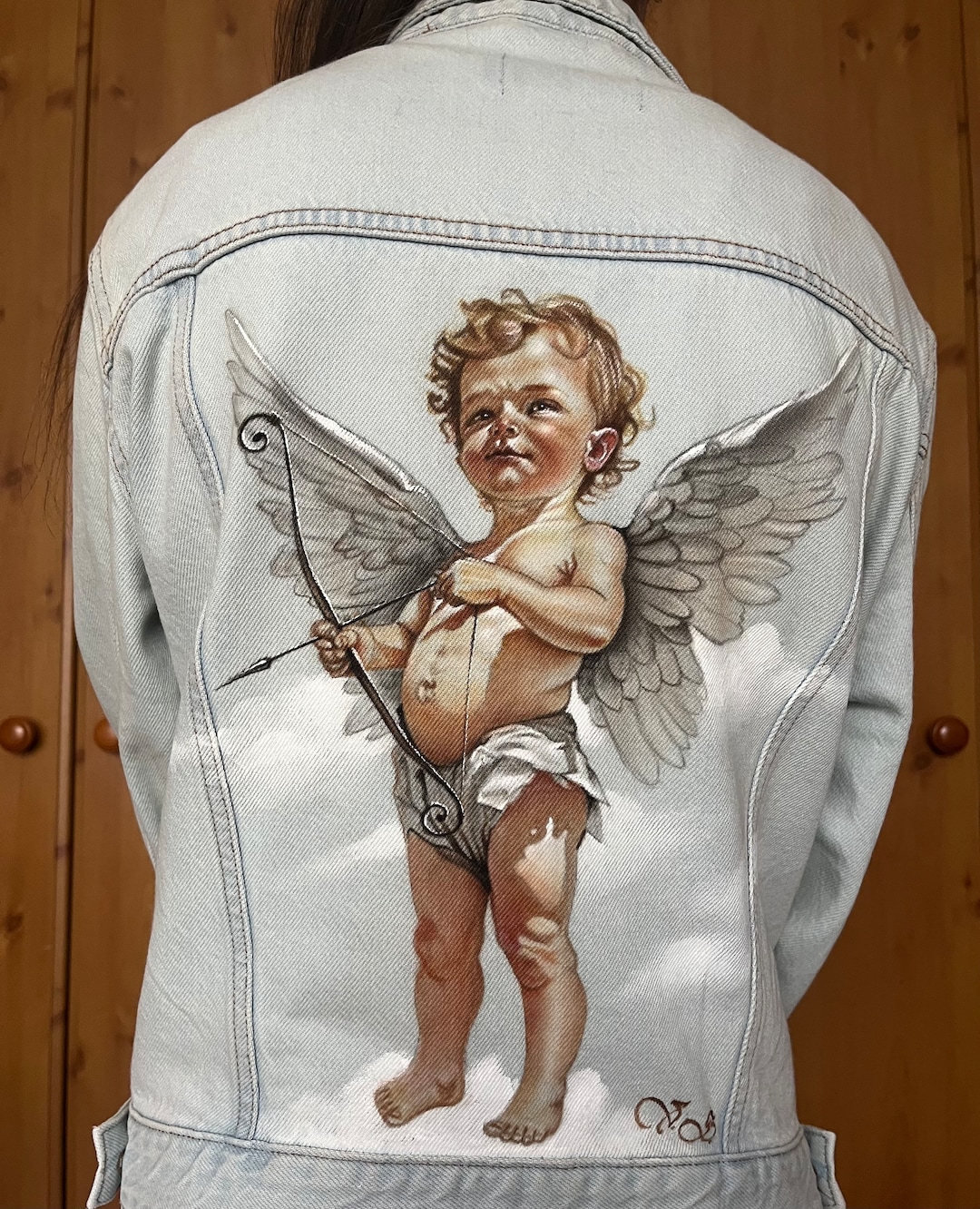 Hand Painted Denim Jacket With Art on the Back, Size US12, UK16, EURXL ...