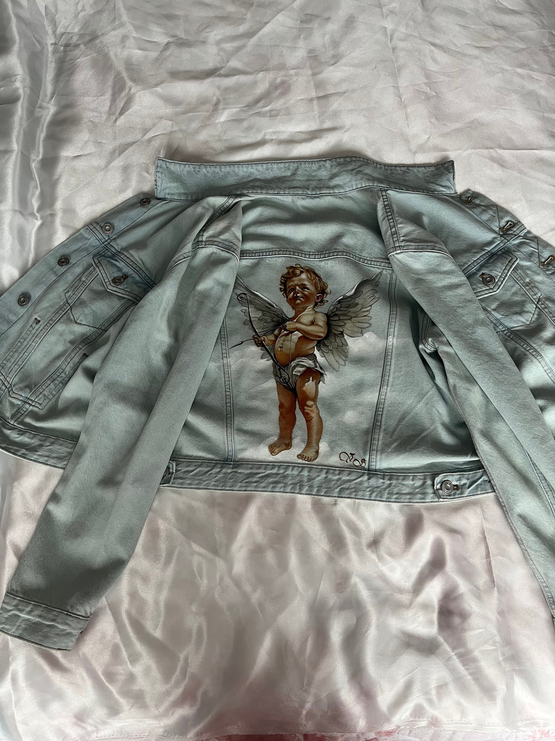 Hand Painted Denim Jacket With Art on the Back, Size US12, UK16, EURXL ...