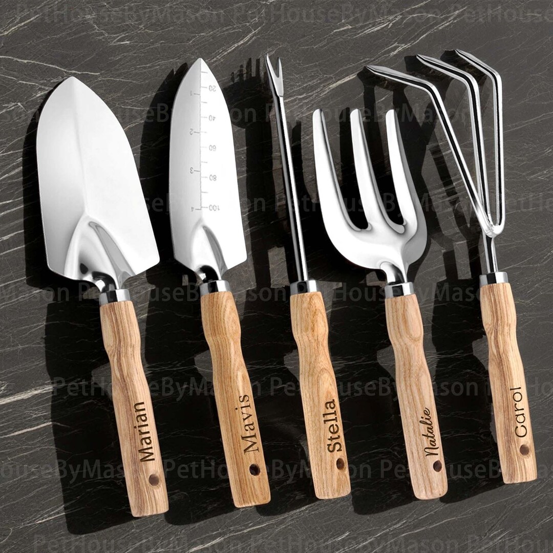 Personalized Garden Hand Tool Set With Wooden Handle, Stainless Steel ...