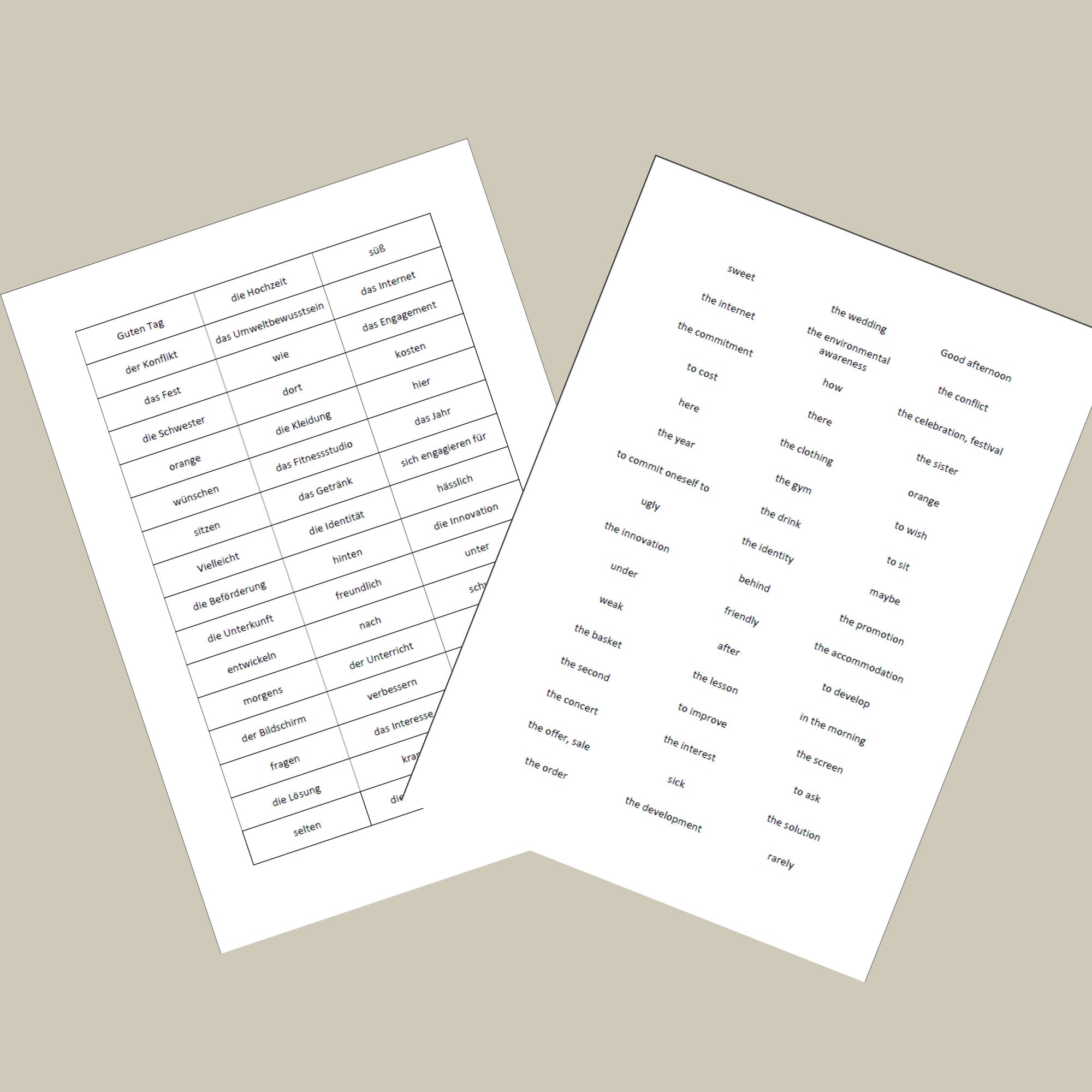 German Basic Vocabulary Printable Flash Cards - Etsy