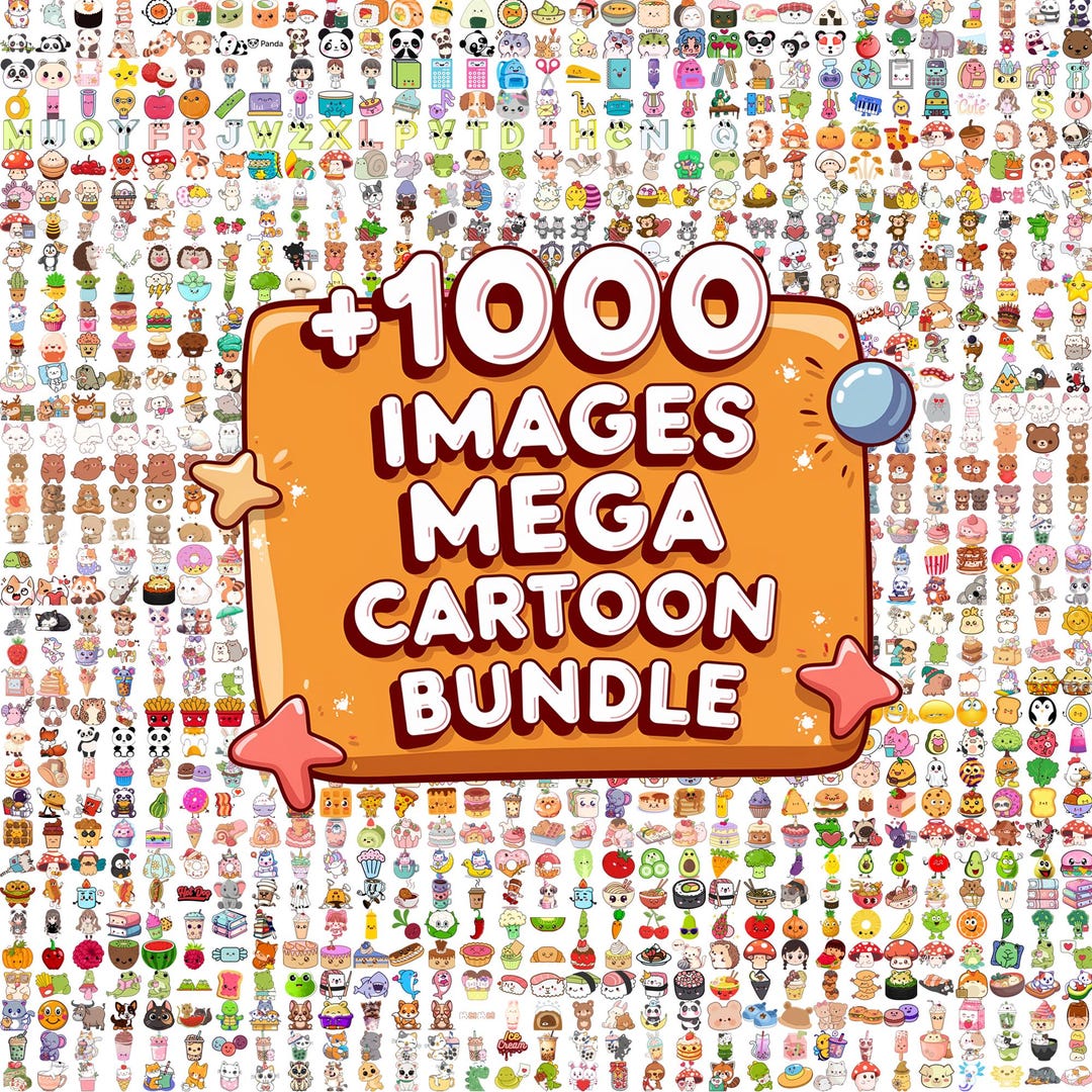 Mega Cartoon Bundle, Cartoon Images, Cute Sticker PNG, Cute Animal ...