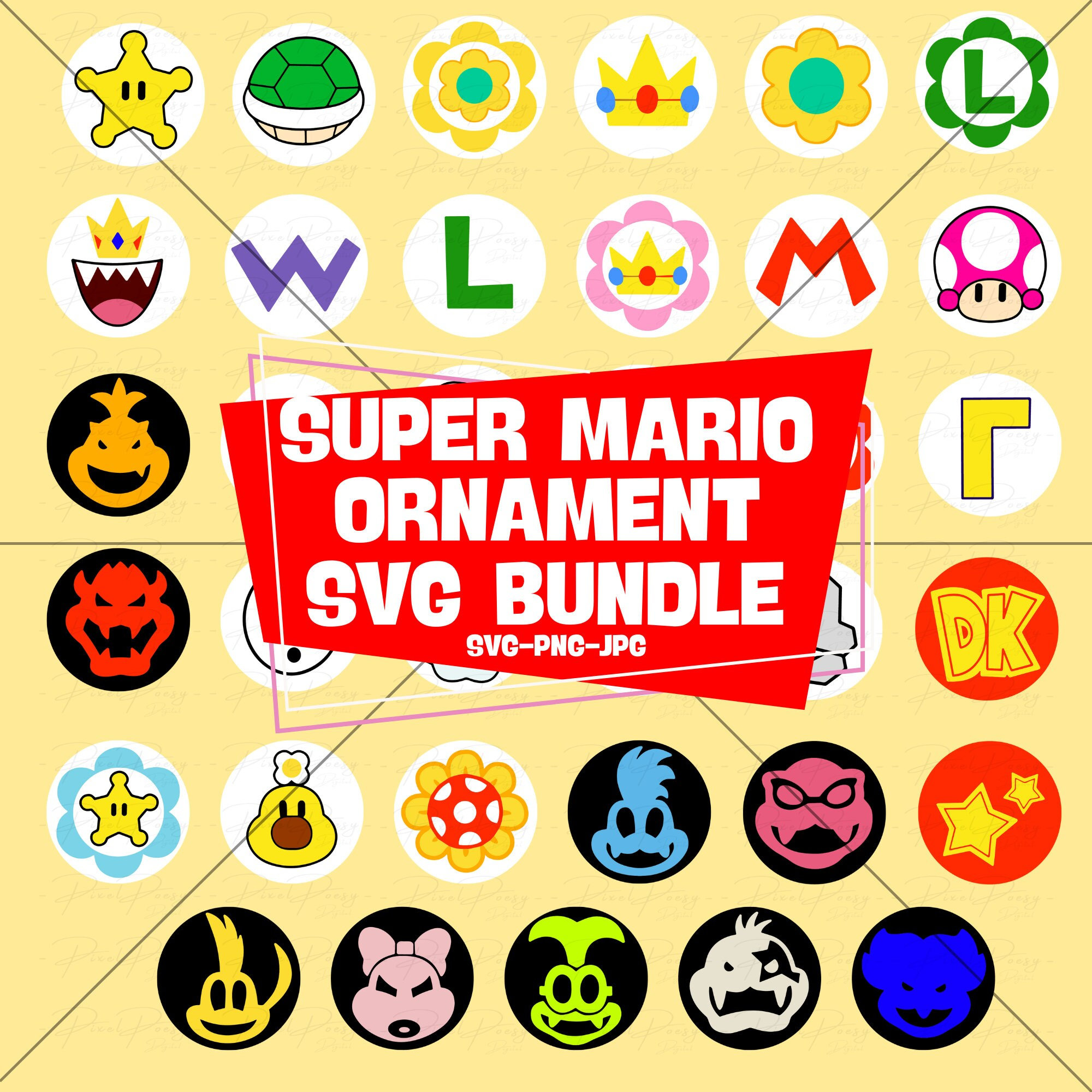 Super Mario Characters Ornaments Svg Bundle, Super Mario Vector Bundle ...