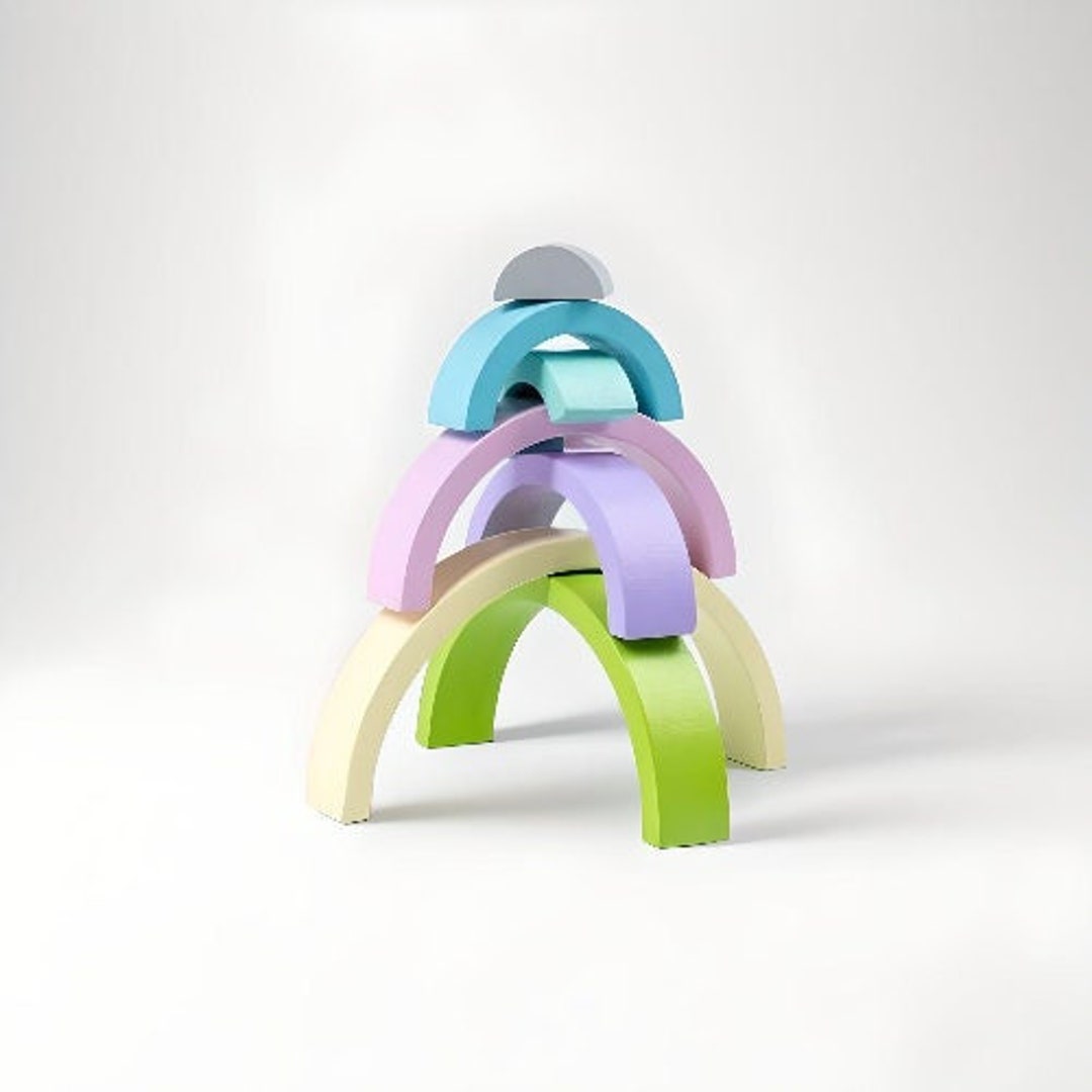 Wooden 3D Bridge Rainbow Building Blocks Montessori Colour - Etsy