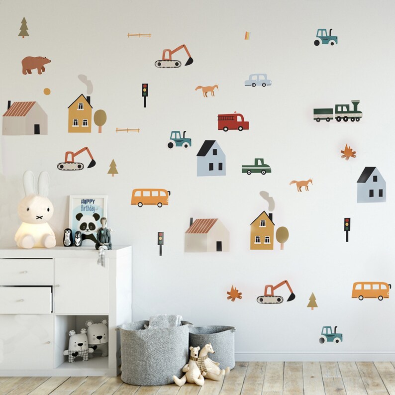 24 Pieces Nordic Kids Cars and Trucks Wall Decal Playroom Kindergarten ...