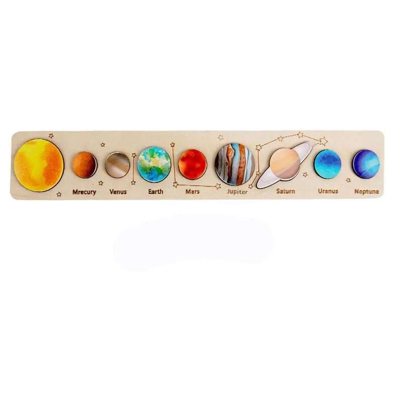 Wooden Solar System Model Board Puzzle Montessori Planets Learning ...