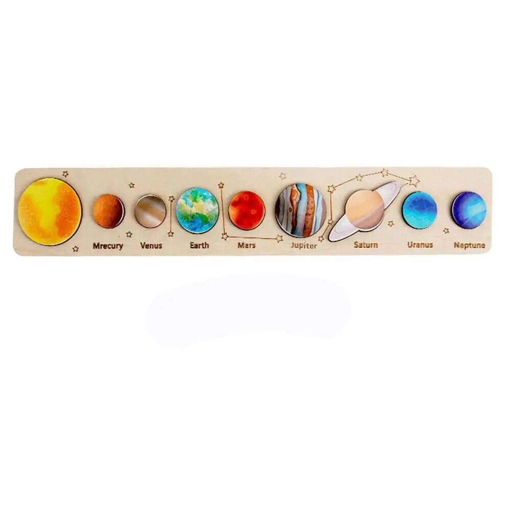Wooden Solar System Model Board Puzzle Montessori Planets Learning ...