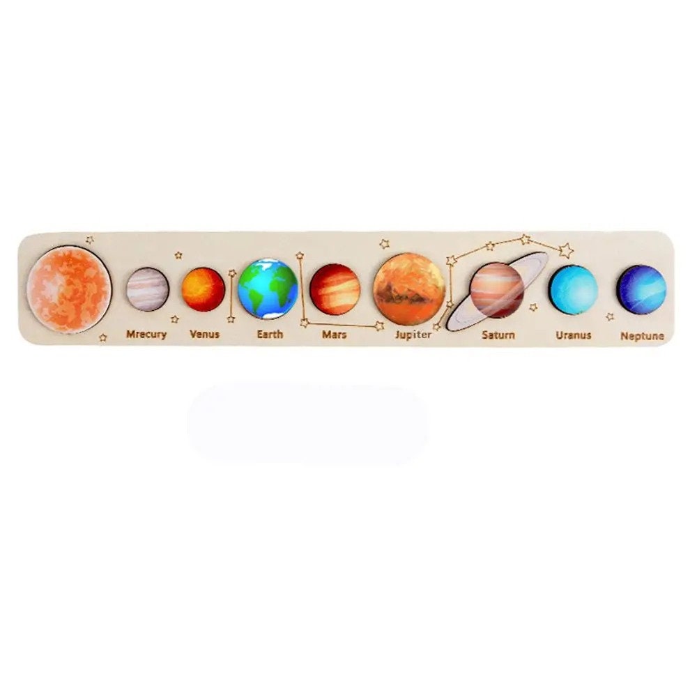 Wooden Solar System Model Board Puzzle Montessori Planets Learning ...