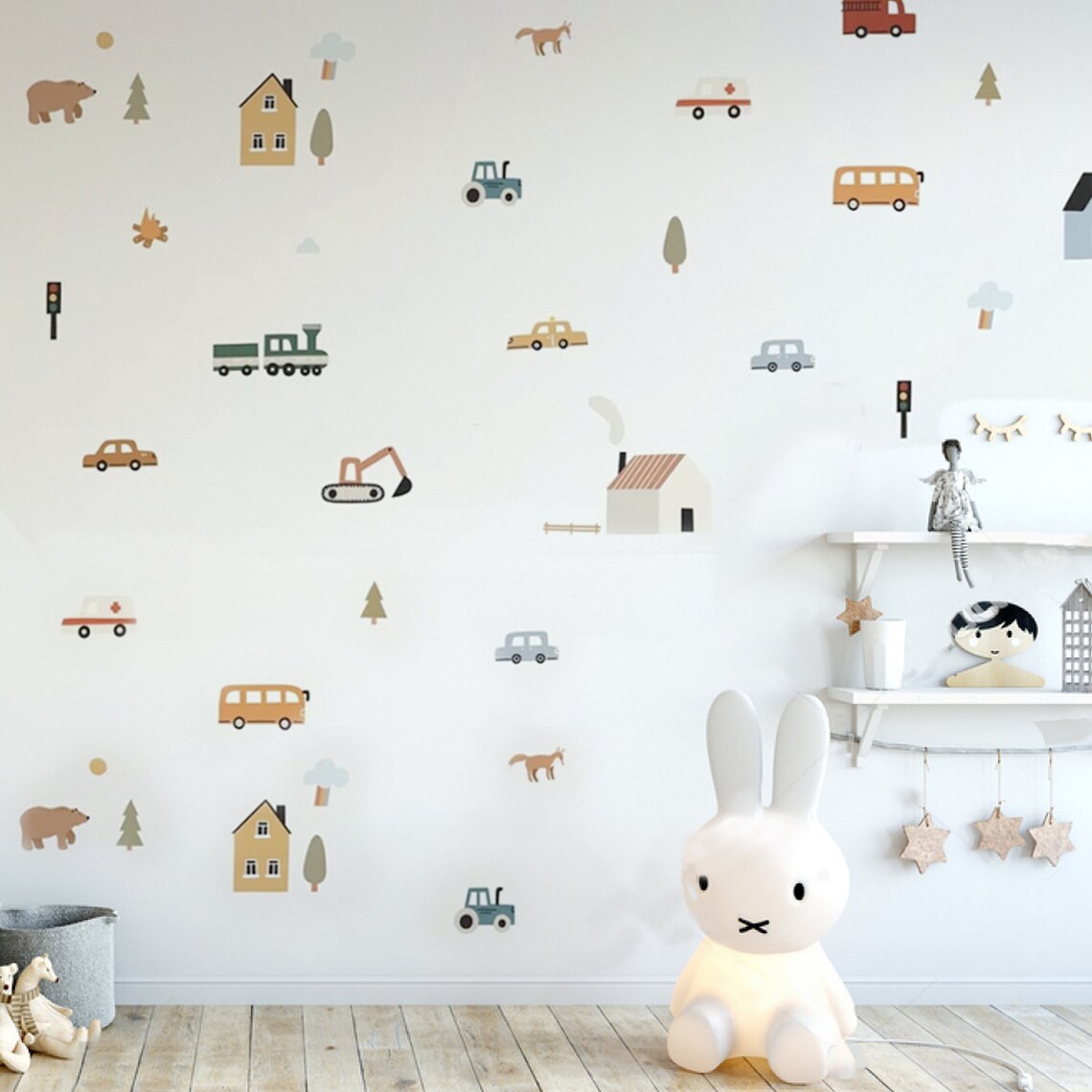 24 Pieces Nordic Kids Cars and Trucks Wall Decal Playroom Kindergarten ...