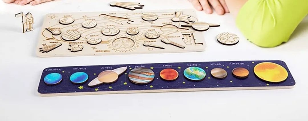 Wooden Solar System Model Board Puzzle Montessori Planets Learning ...