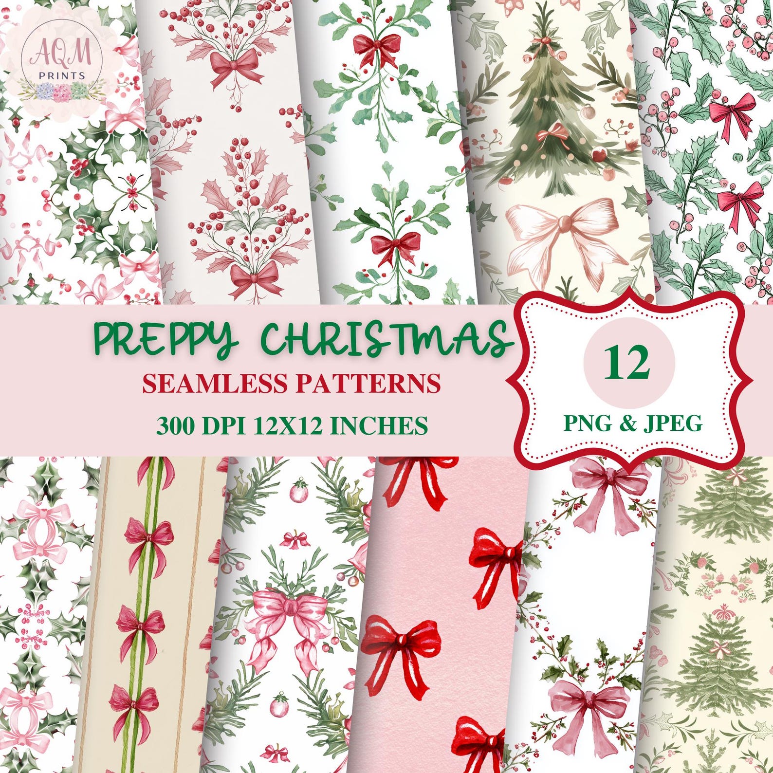 Preppy Christmas Seamless Pattern, Digital Paper for Holiday Crafts ...
