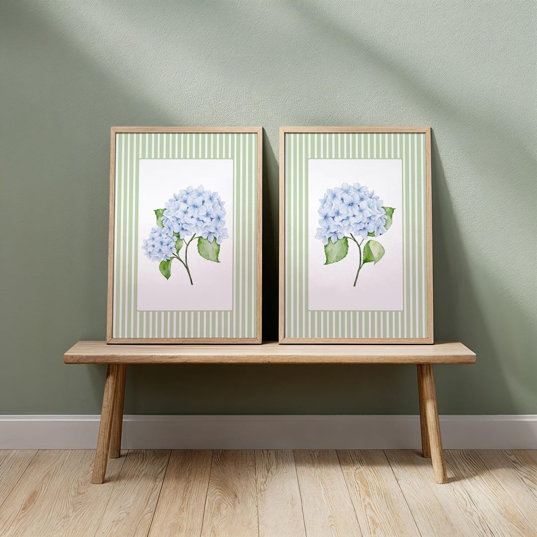Blue Hydrangea Set of 2, Hydrangea Print, Hydrangea Wall Art, Hydrangea ...