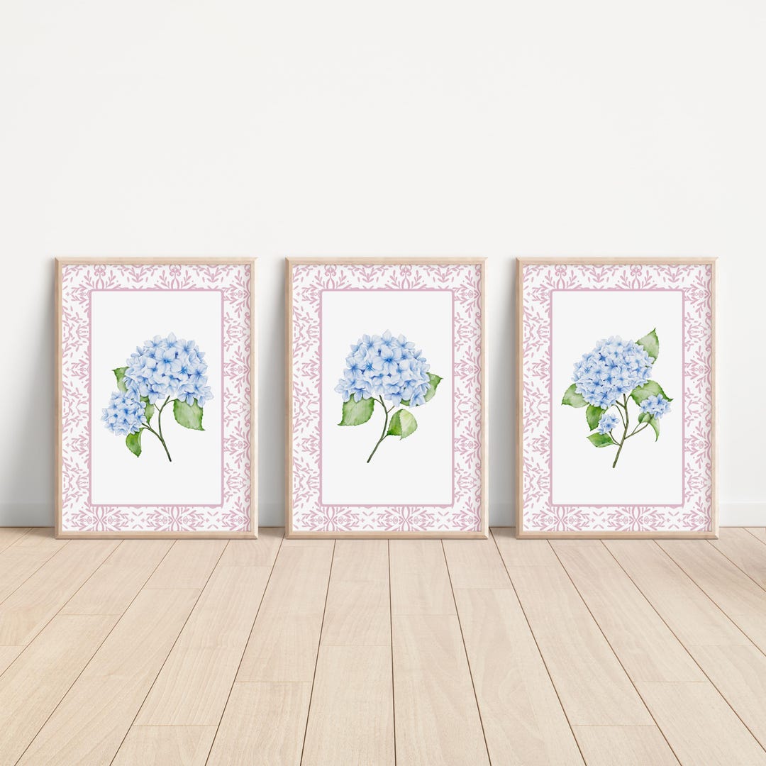 Blue Hydrangea Set of 3, Hydrangea Print, Hydrangea Wall Art, Hydrangea ...