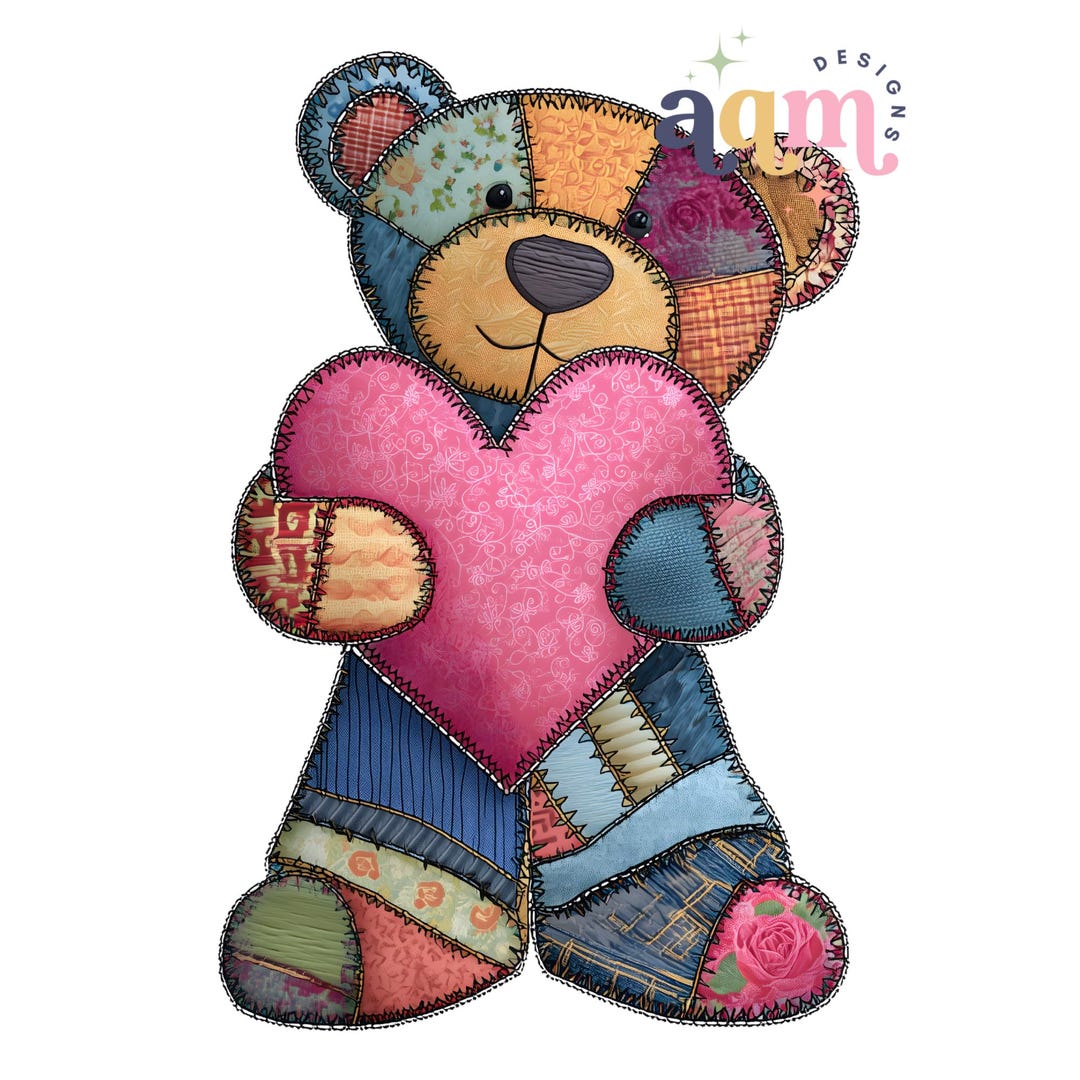 Patchwork Teddy Bear PNG, Valentines Quilted Teddy Bear, Faux PNG ...