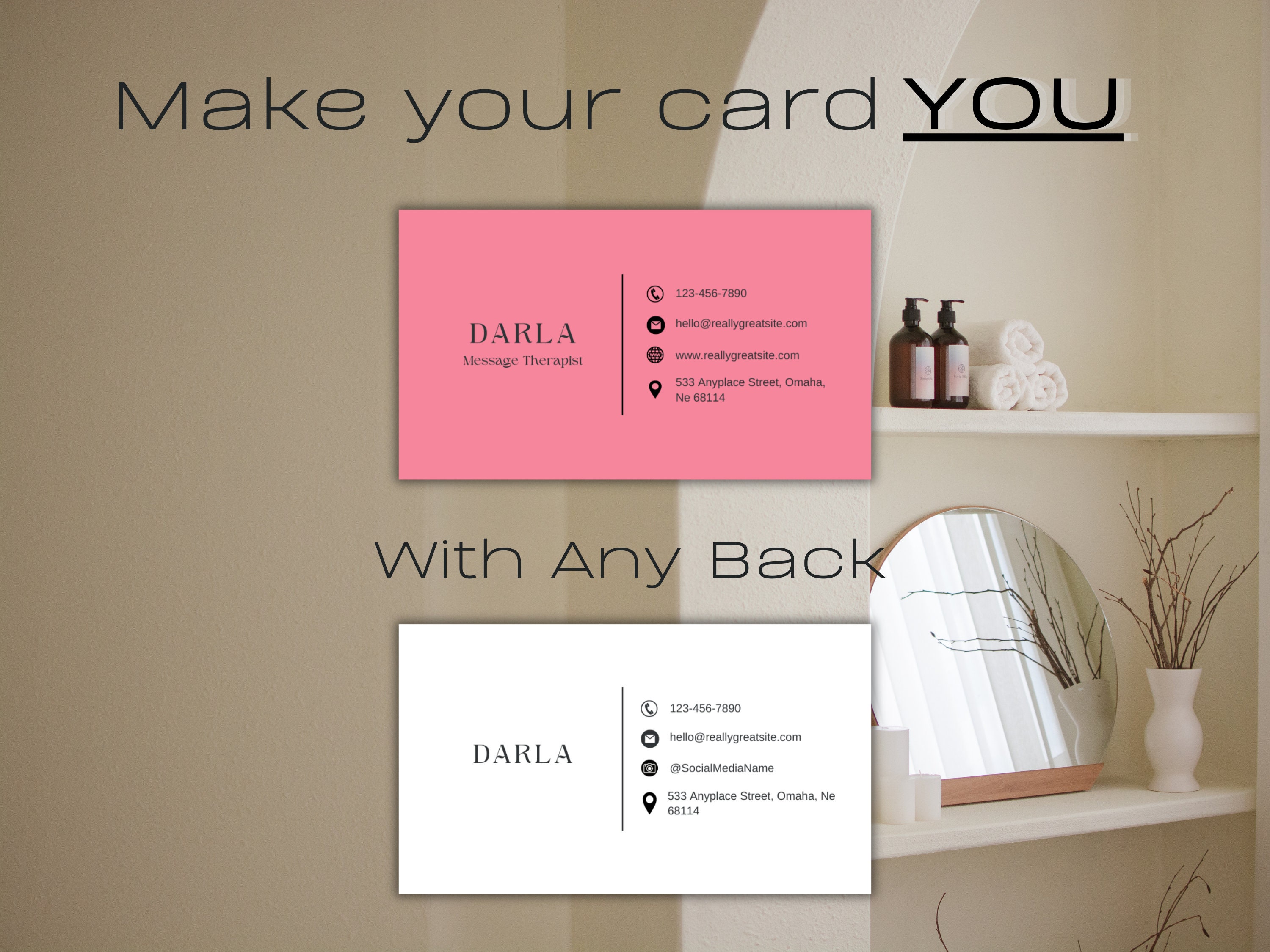 Cosmetic Business Card Template Canva for Beauty Professional Stylist ...