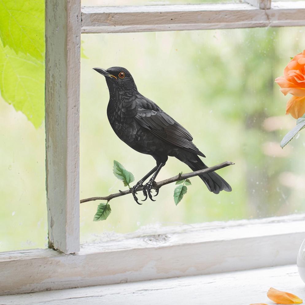 Realistic Crow Window Decal: Blackbird on Branch, Removable Vinyl Cling ...