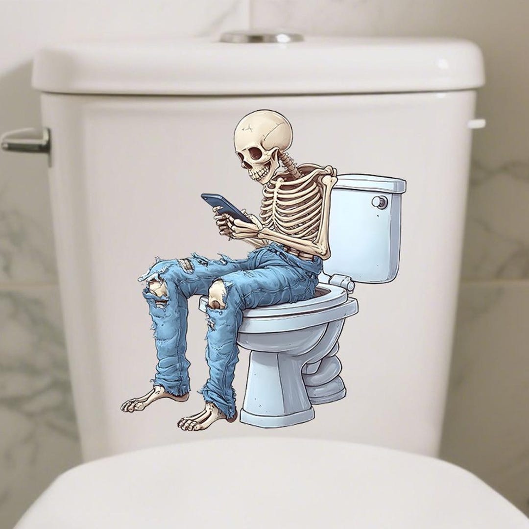 Funny Skeleton Toilet Sticker – Bathroom Humor Wall Decal | Halloween ...