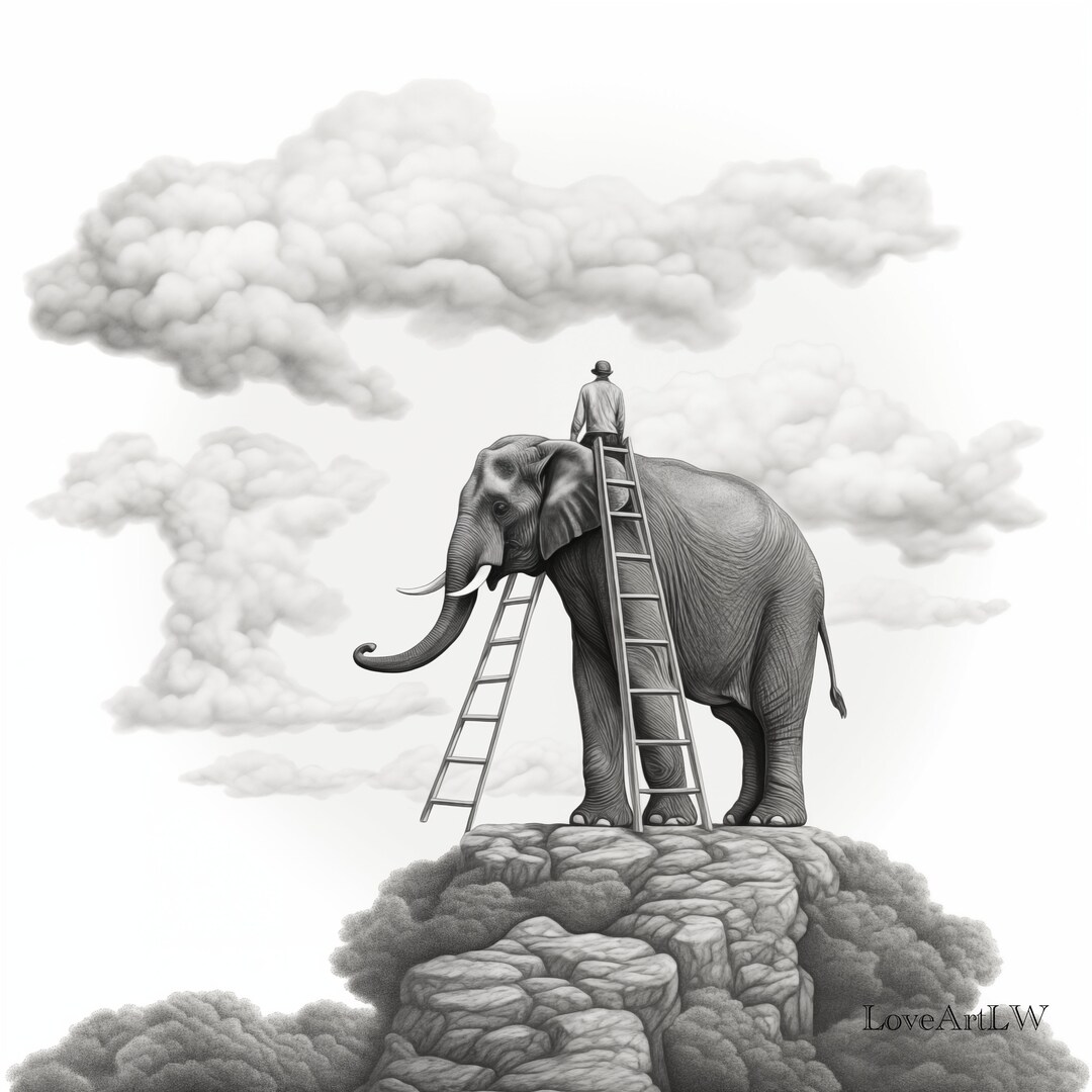 Elephant Ladder Printable Digital Art Wall Art Design T-shirt Design ...