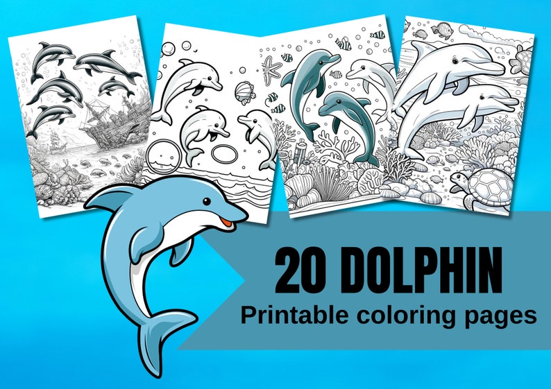 20 Printable Dolphin Coloring Pages for Kids and Adults Digital ...