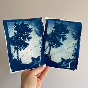 Original Cyanotype Print. House With Tree Cyanotype. Unique. Made From ...