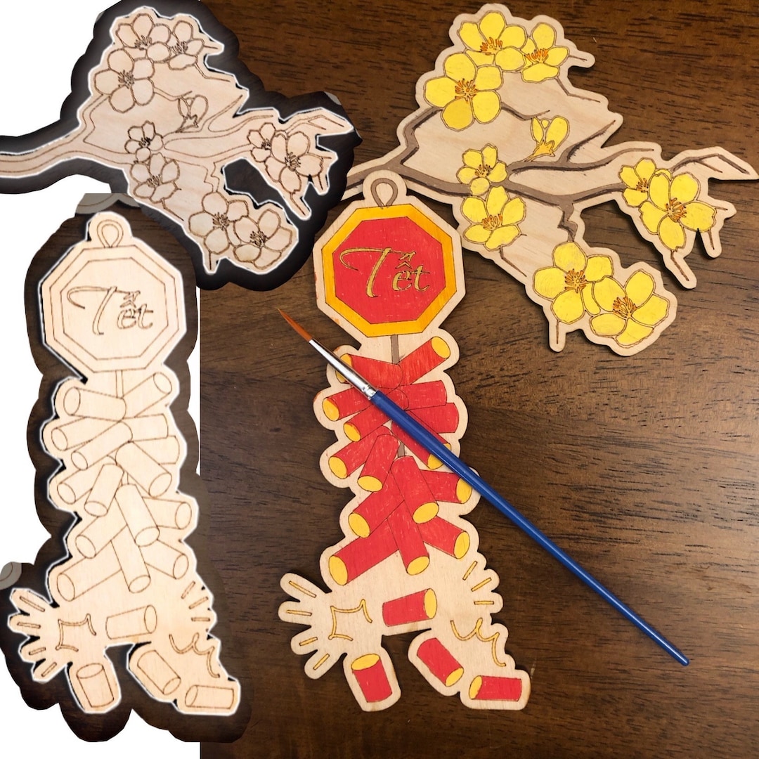 Lunar New Year Vietnamese Tet Wood Painting Kit Kids Crafting Set Craft ...