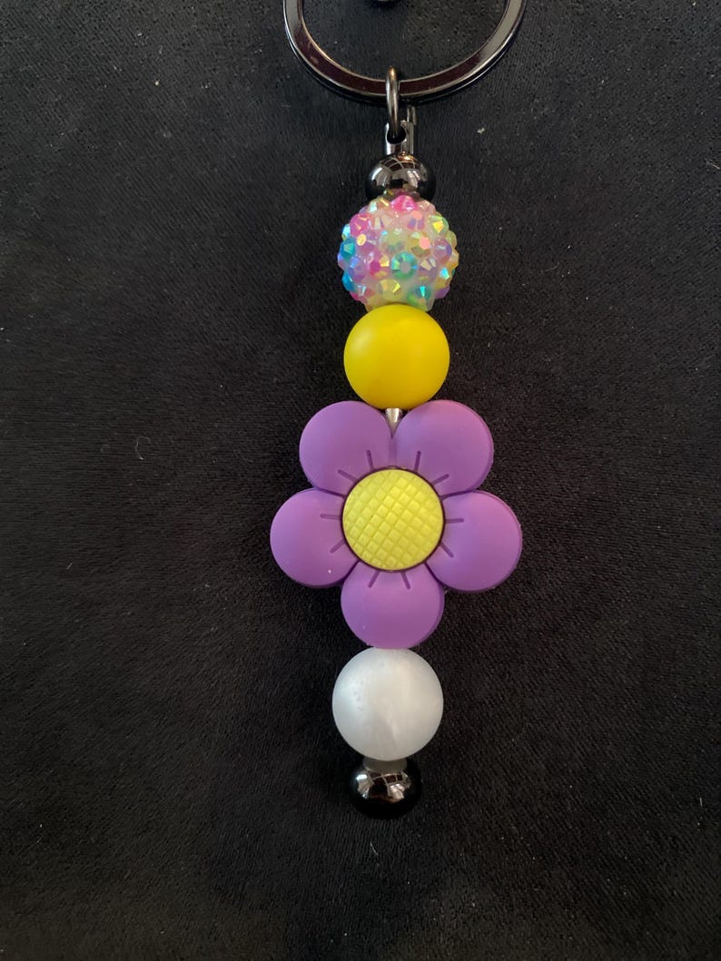 Beaded “purple Flower” Keychain - Etsy
