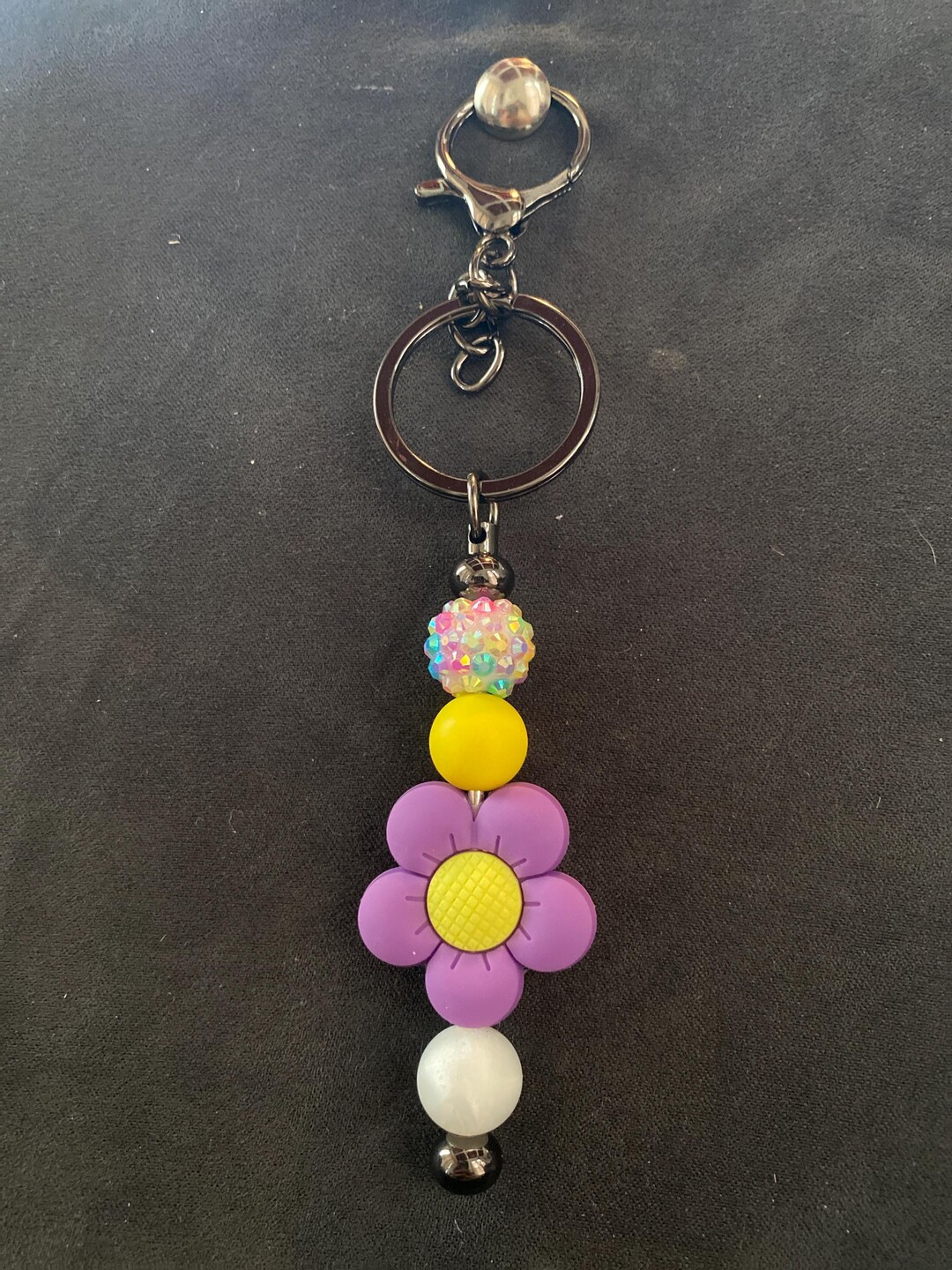 Beaded “purple Flower” Keychain - Etsy