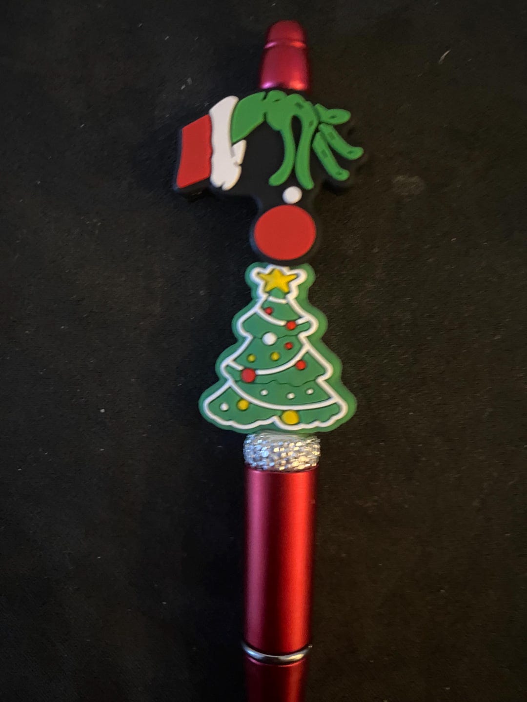 Beaded “grinch’s Hand Holding an Ornament From the Christmas Tree” Pen ...