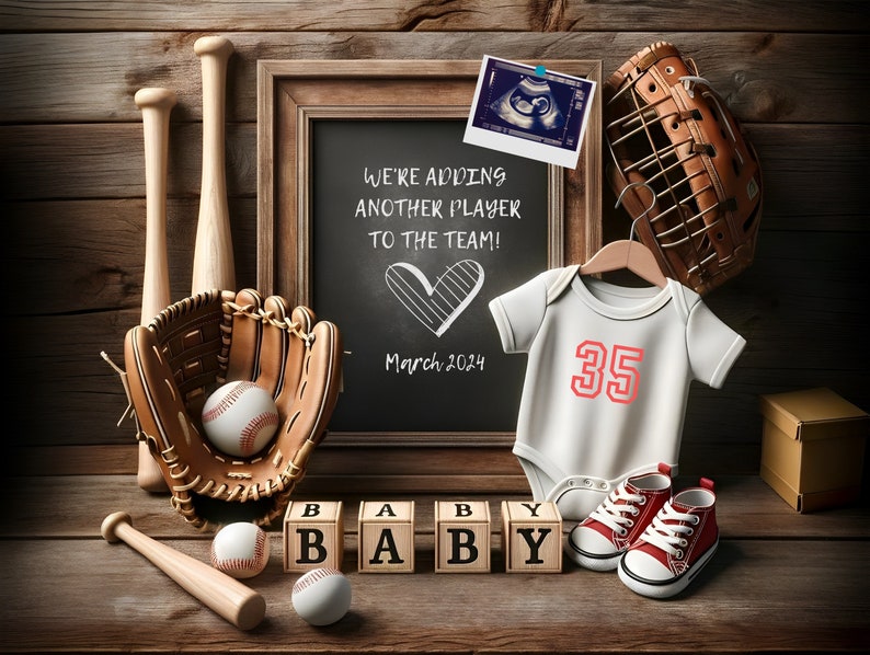 Baseball Pregnancy Announcement Digital Sports Baby Announce Gender ...