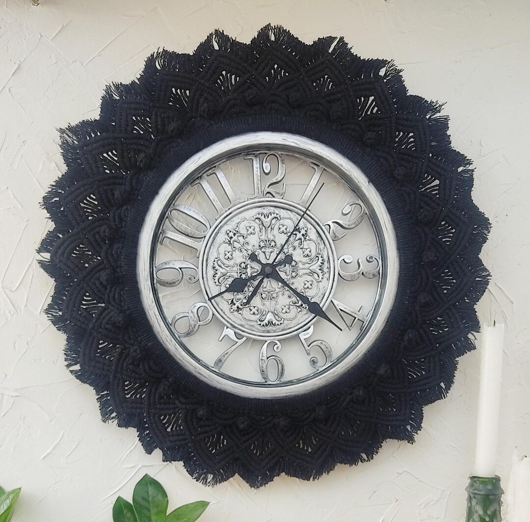 Macrame Clock Wall Clock Boho Design Mandala Watch Rustic Elegance - Etsy
