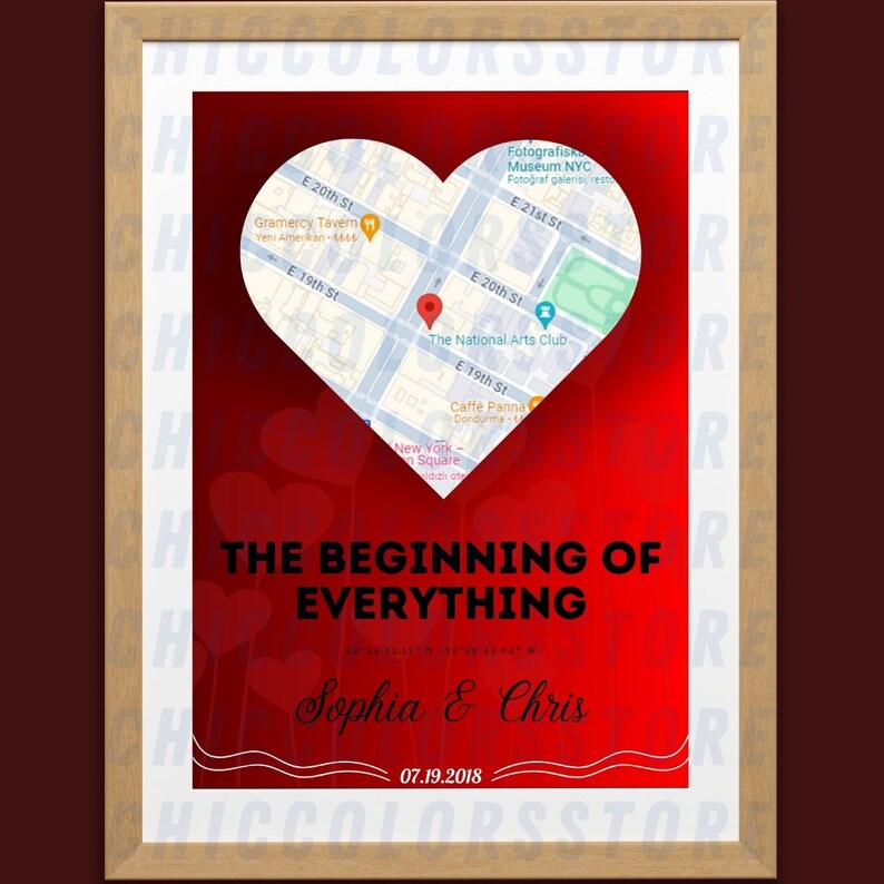 Customed First Date Map Design, Love Wall Art Design for Valentine's ...