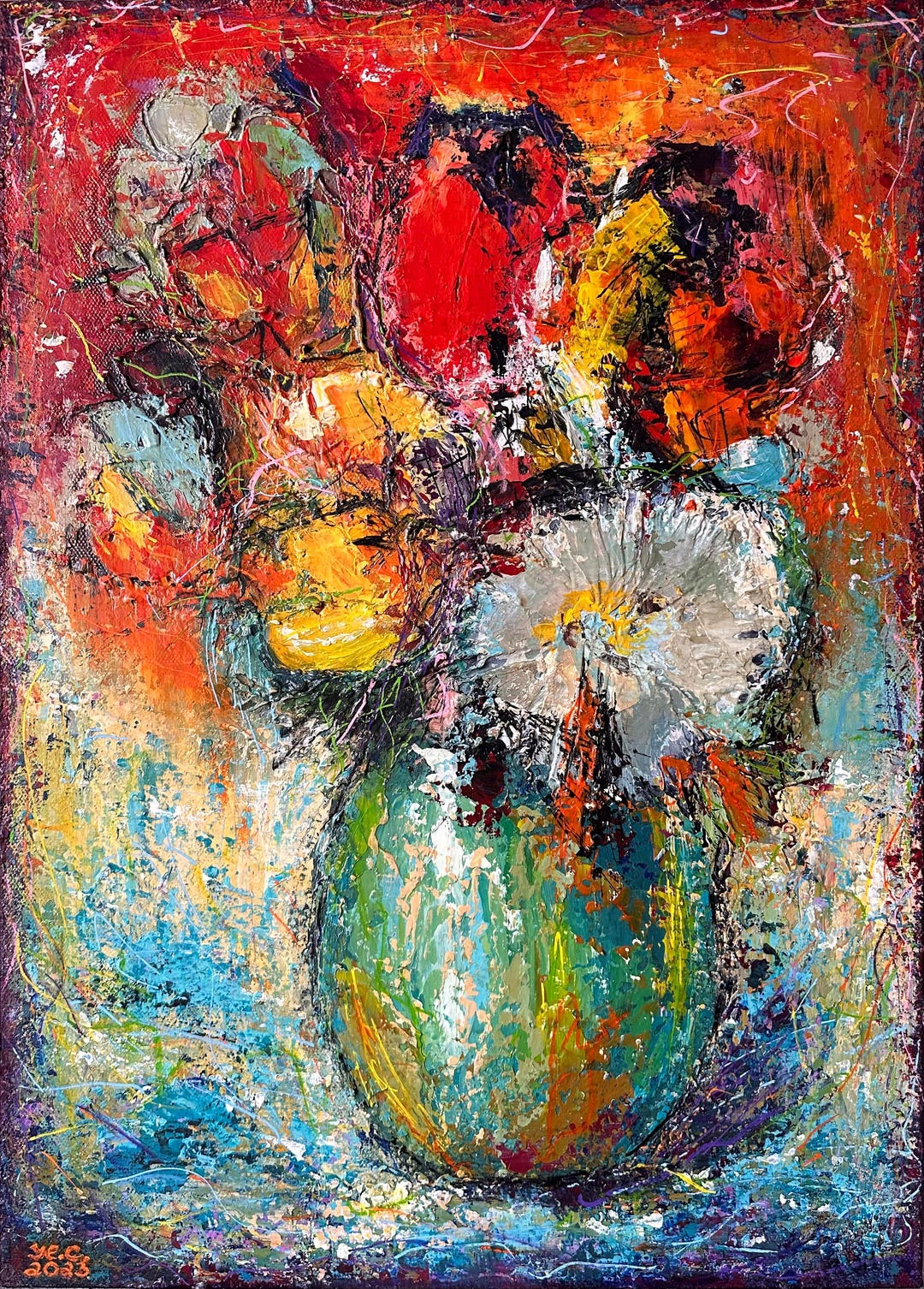 Abstract Floral Still Life Painting, Textured Acrylic Art, Handmade - Etsy