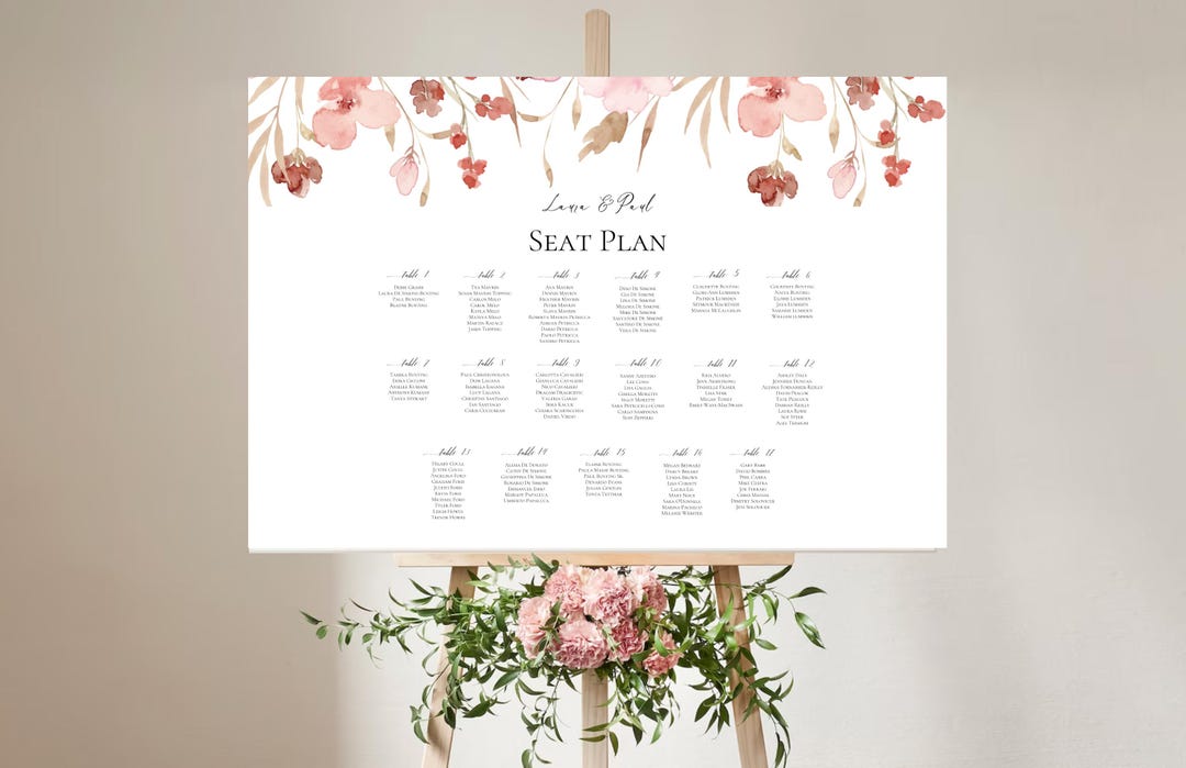Wedding Seating Chart Table Numbers TEMPLATES on CANVA Stylish Design ...