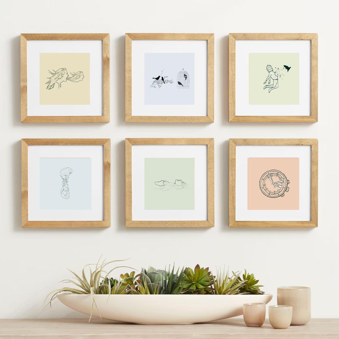 Wall Art. Stylish Decor. Set of 6 Prints With 4 Colour Options ...