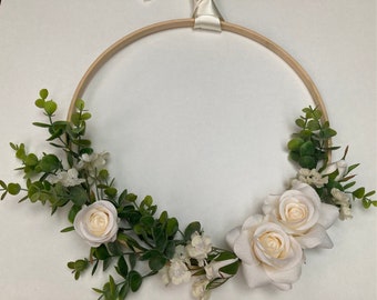 White Rose Flower Girl Floral Hoop, Wedding Bouquet Alternative ...