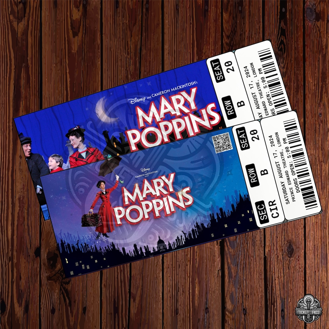 Printable Mary Poppins Ticket Musical Theatre Broadway West End Surprise Gift Reveal Editable ...