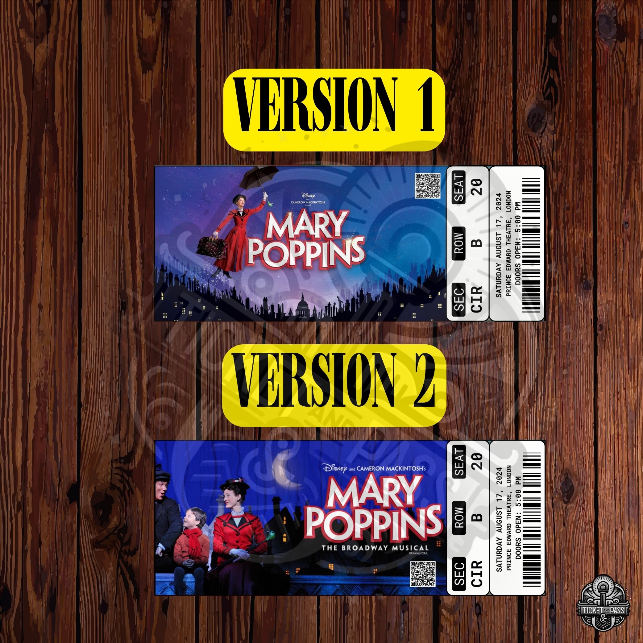 Printable Mary Poppins Ticket Musical Theatre Broadway West End Surprise Gift Reveal Editable ...