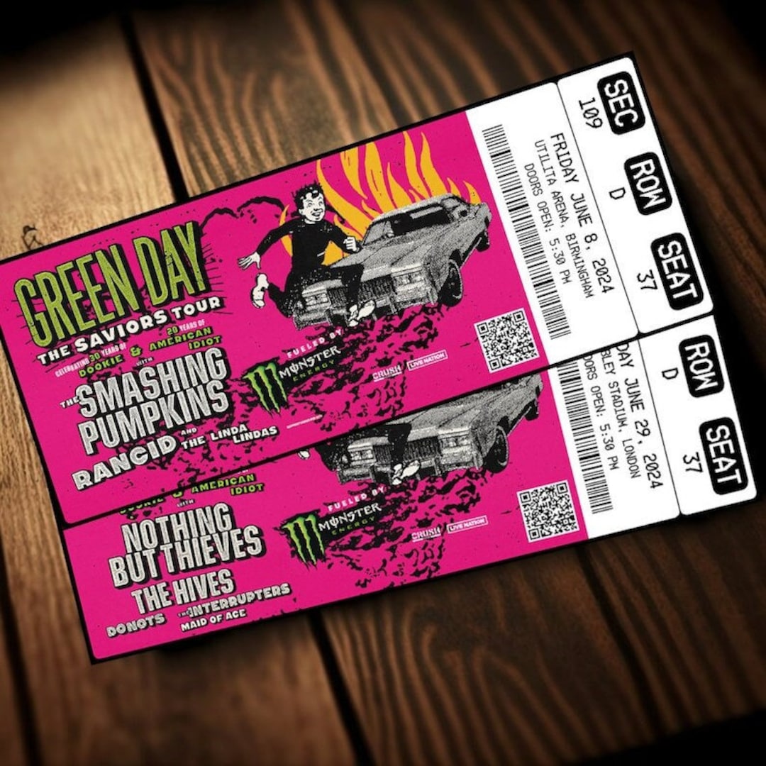 Printable Green Day Ticket the Saviors Tour 2024 Concert Show Pass ...