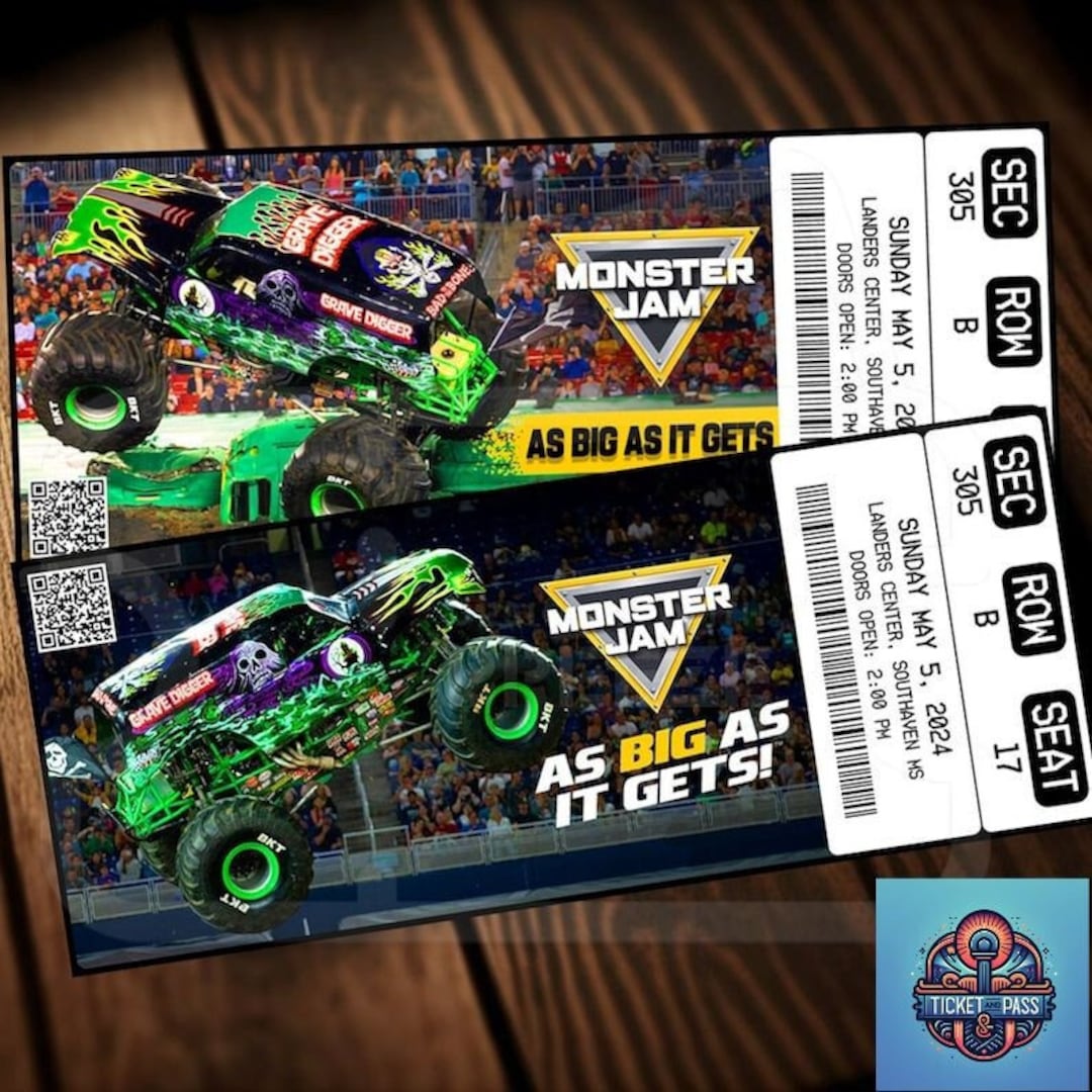 Printable Monster Jam Ticket Monster Truck Live Show Pass Surprise Gift ...