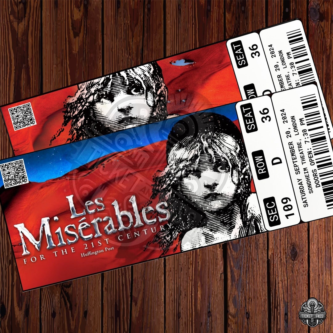 Printable Les Miserables Musical Theatre Ticket Personalized Broadway/west End Surprise Gift ...