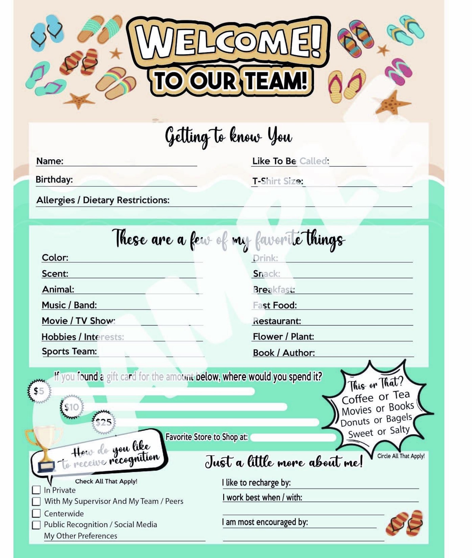 Getting to Know You Printable | Coworker Questions | All About Me ...