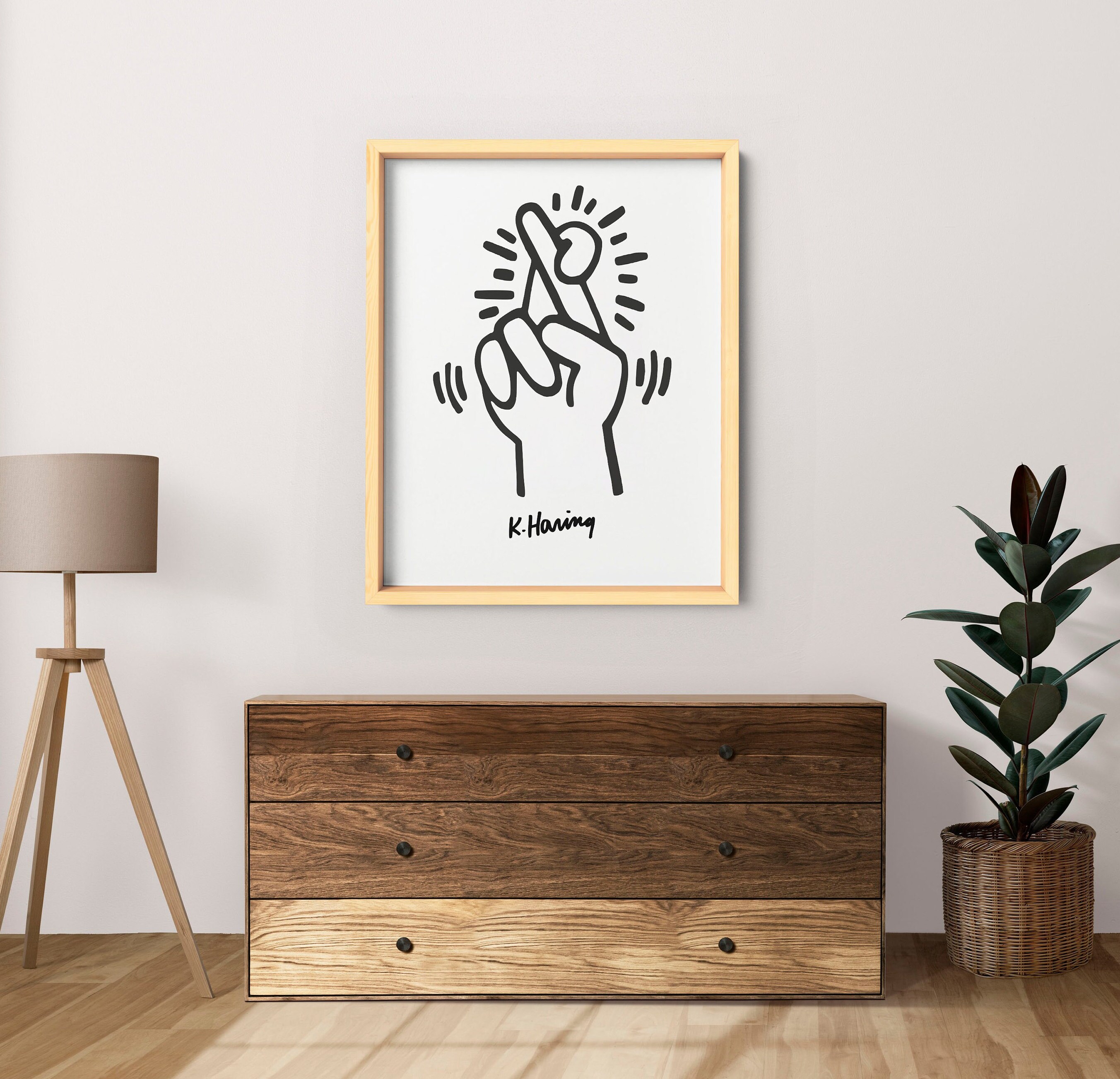 Keith Haring Crossed Fingers Sign, Exhibition Home Decor, Farmhouse ...