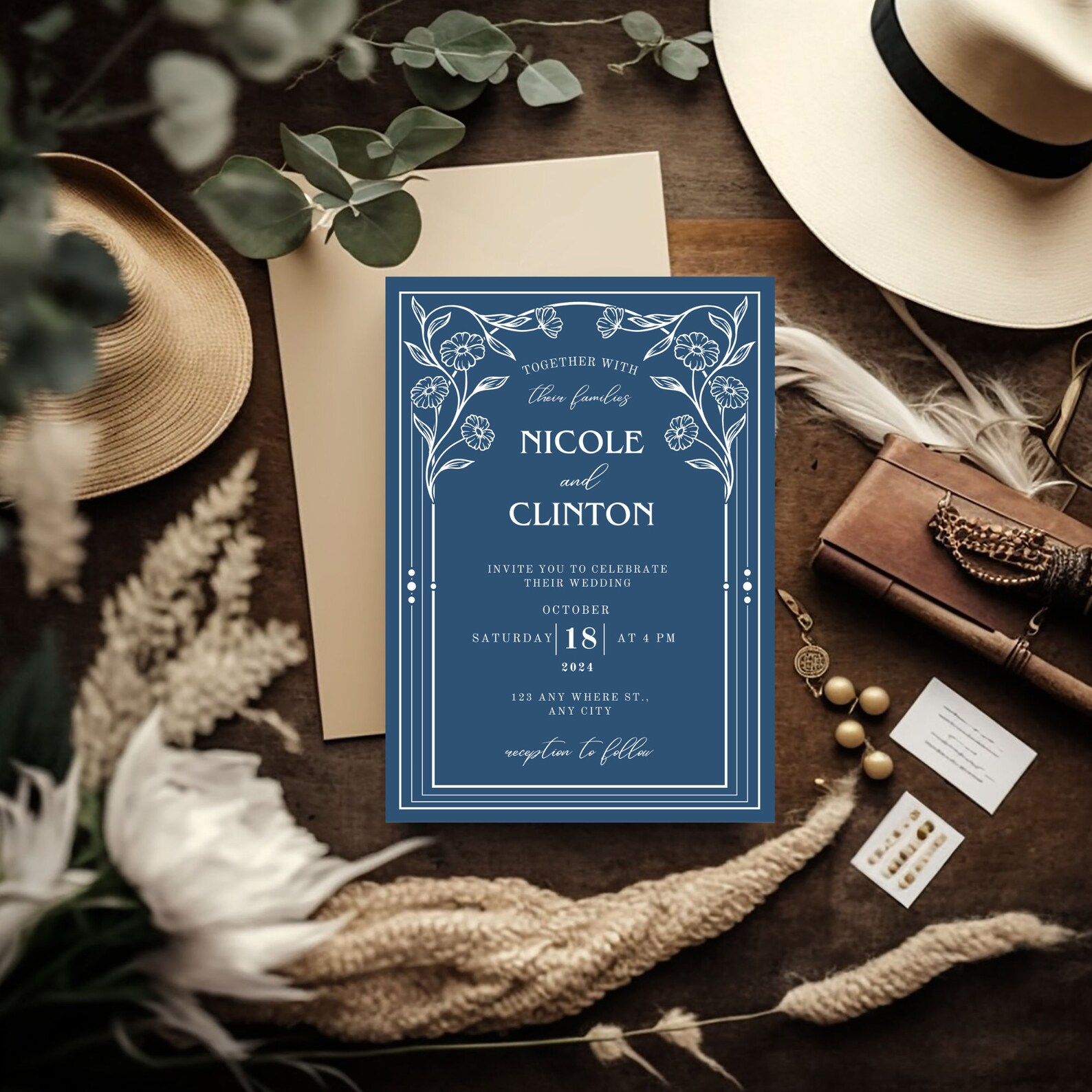 Navy Wedding Invitation, Wedding Templet - Etsy