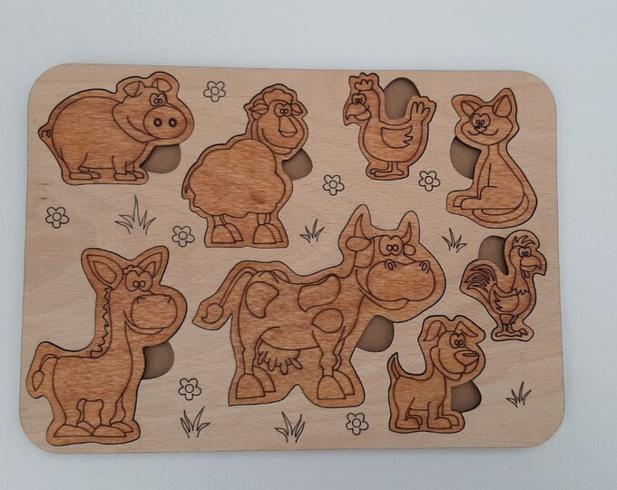 Kids Puzzle SVG Laser Cut Puzzle Farm Animals Laser SVG Template Animal ...