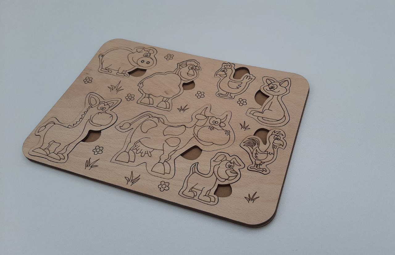 Kids Puzzle SVG Laser Cut Puzzle Farm Animals Laser SVG Template Animal ...