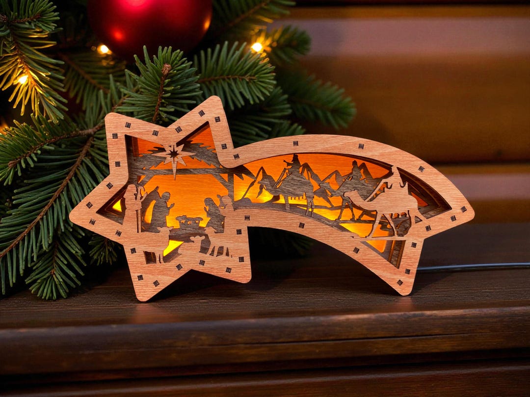 Wooden Nativity Star Lamp | Bethlehem Scene, Christmas LED Light (DIY ...