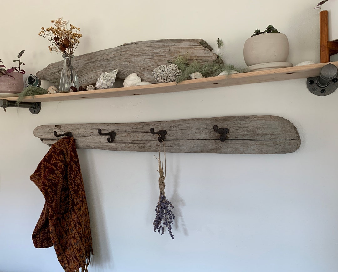 Driftwood Coat Rack With Cast Iron Hooks - Etsy