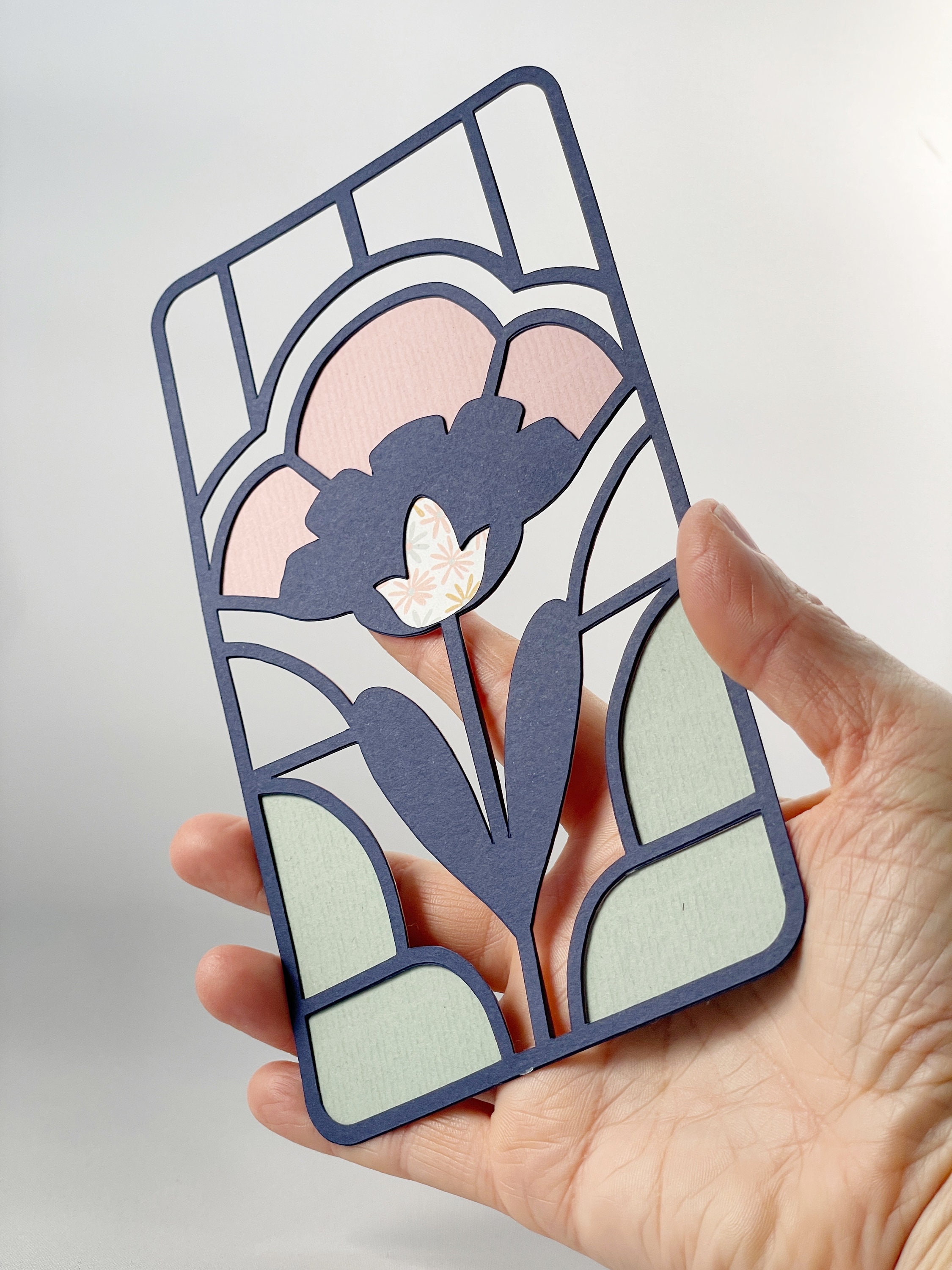 Cut Paper Model 4 Layers Stained Glass Style Art Deco Art Nouveau Tulip ...