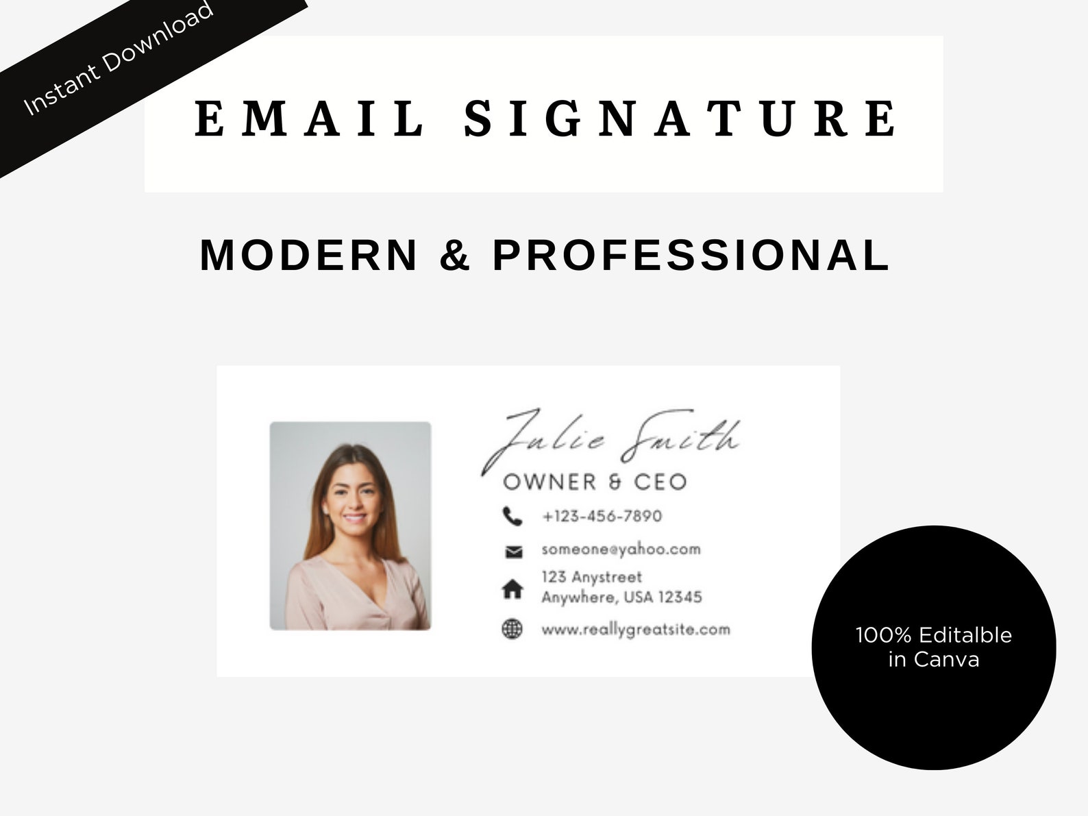 Editable Email Signature Template, Gmail Signature, Outlook Signature ...